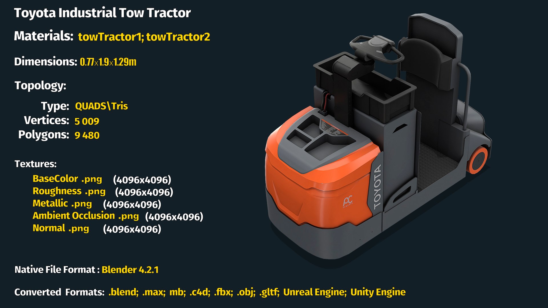 Toyota Industrial Tow Tractor 3D Model - TurboSquid 2284302