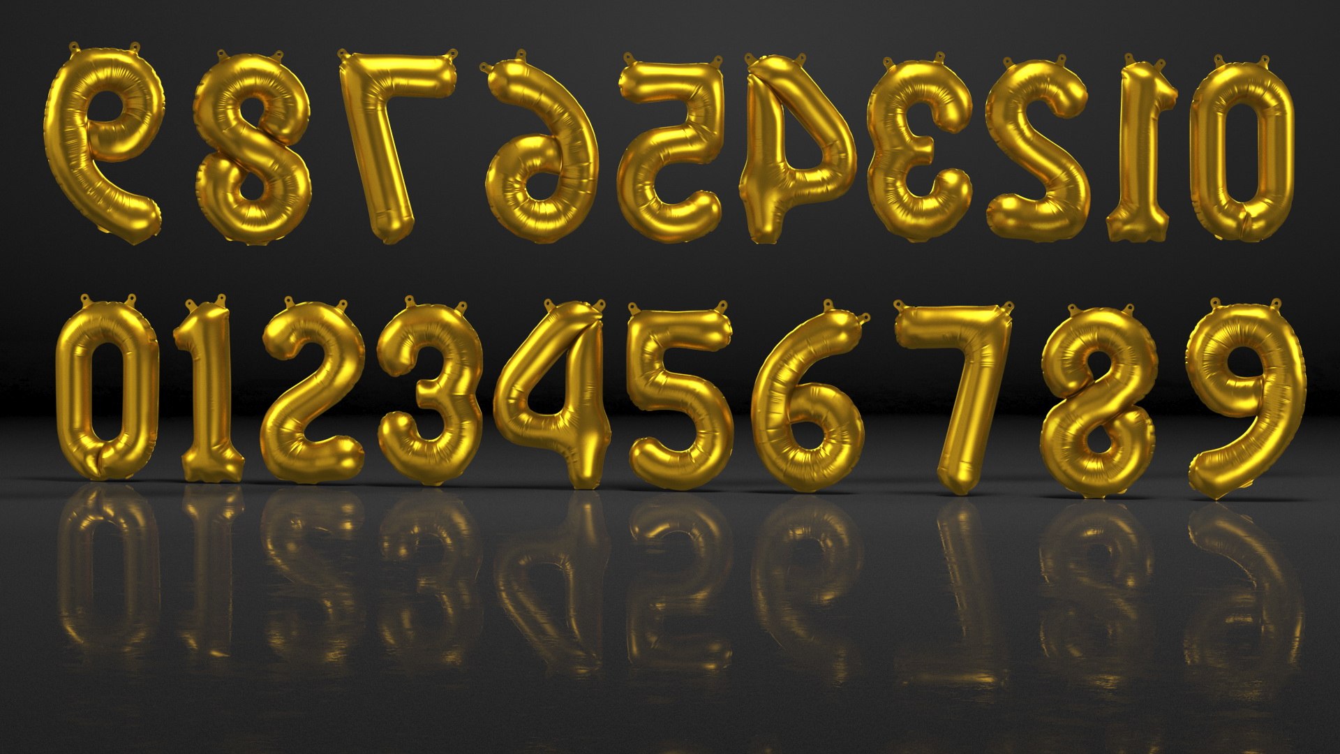 3D Balloon Numbers Set Matte Gold - TurboSquid 1826110