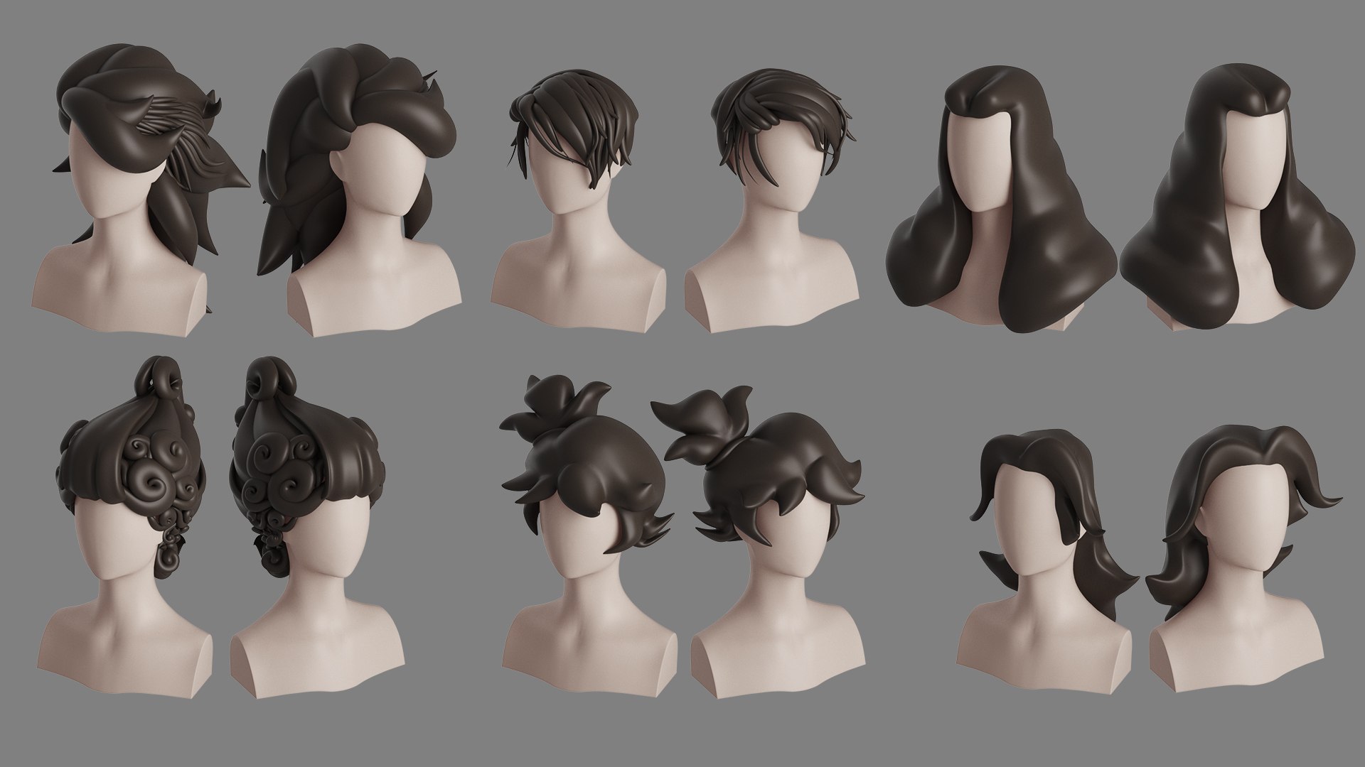 3D Model Stylised Hair Collection V 04 - TurboSquid 2333044