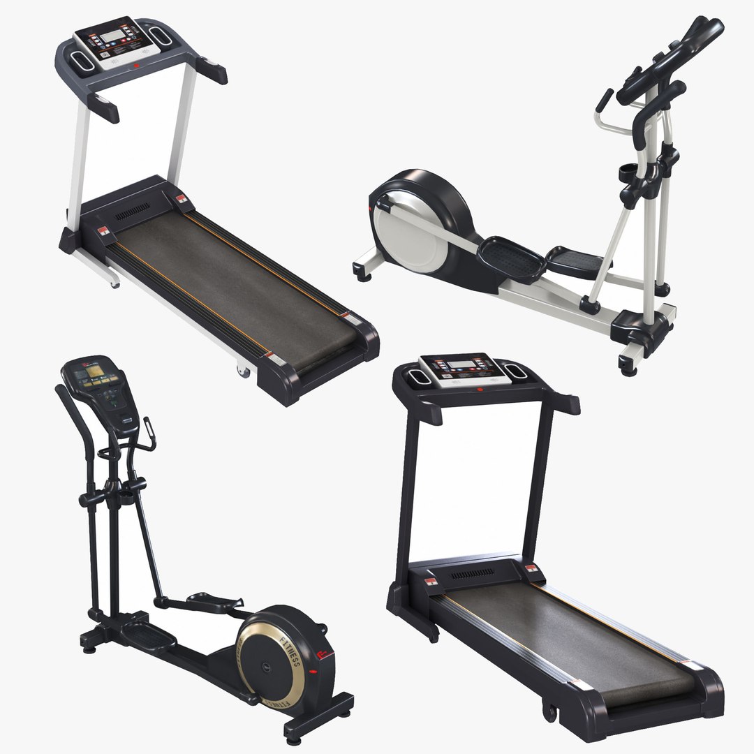 GYM Running Machine And Elliptical Bike Collection 3D Model ...