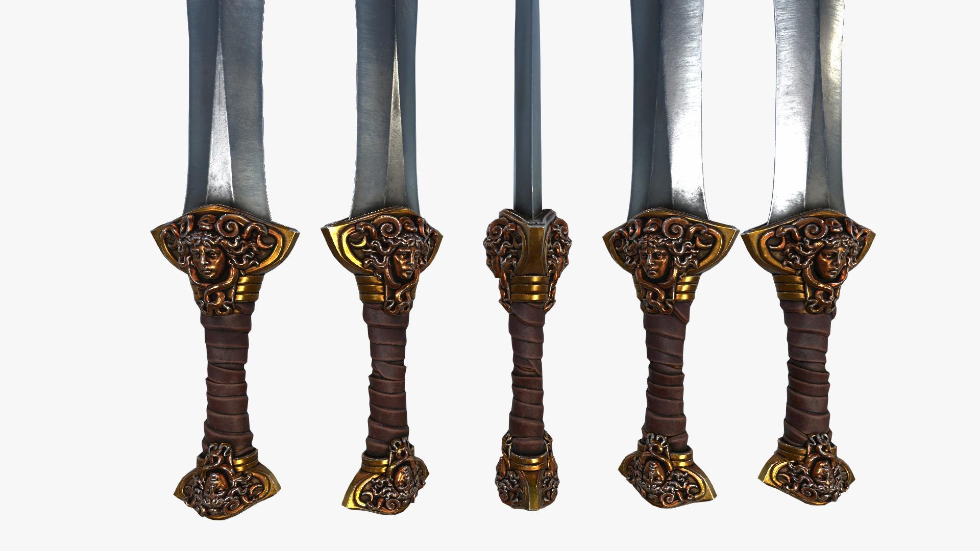 3D Fantasy Sword RPG Greek Xiphos Knife One Handed Machete Sword Blade ...