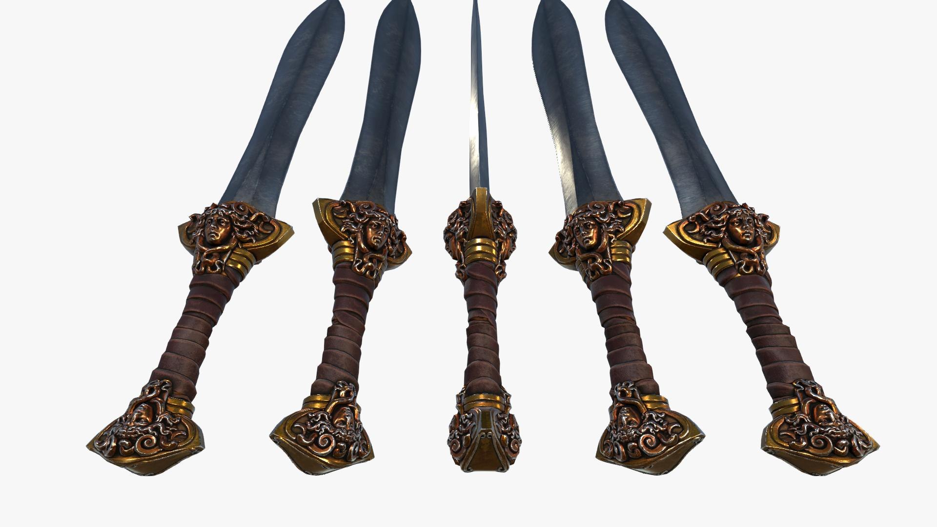 3D Fantasy Sword RPG Greek Xiphos Knife One Handed Machete Sword Blade ...