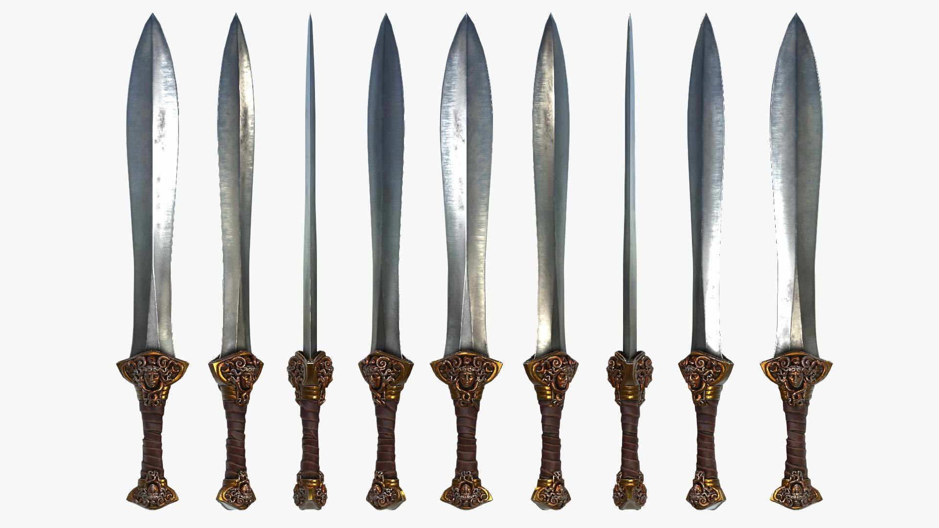 3D Fantasy Sword RPG Greek Xiphos Knife One Handed Machete Sword Blade ...