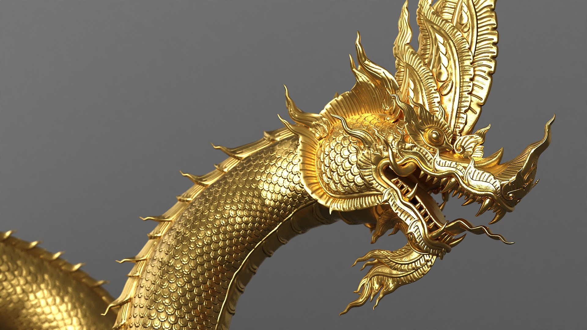3D Naga Dragon Gold Statue - TurboSquid 2307828