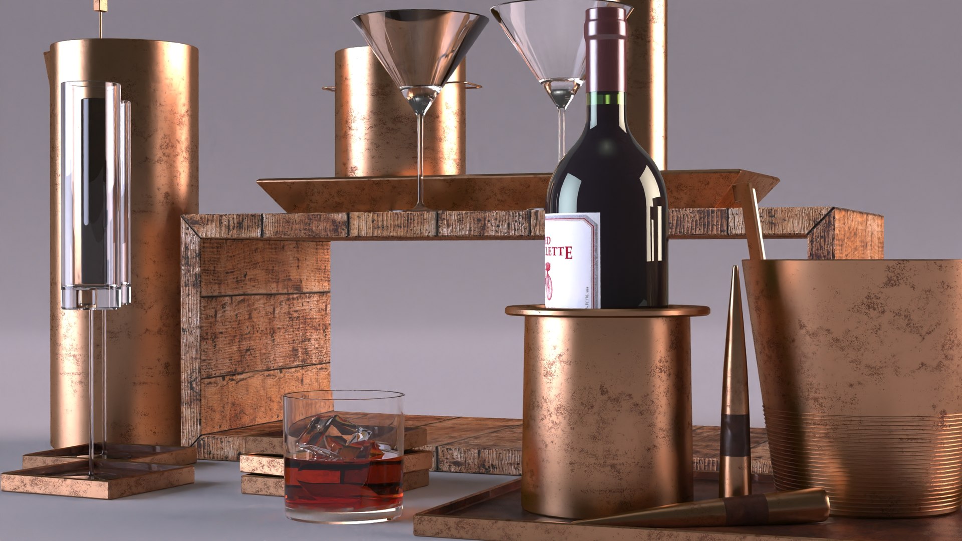 3D Drinks Servery Cocktail Set Model - TurboSquid 2233476