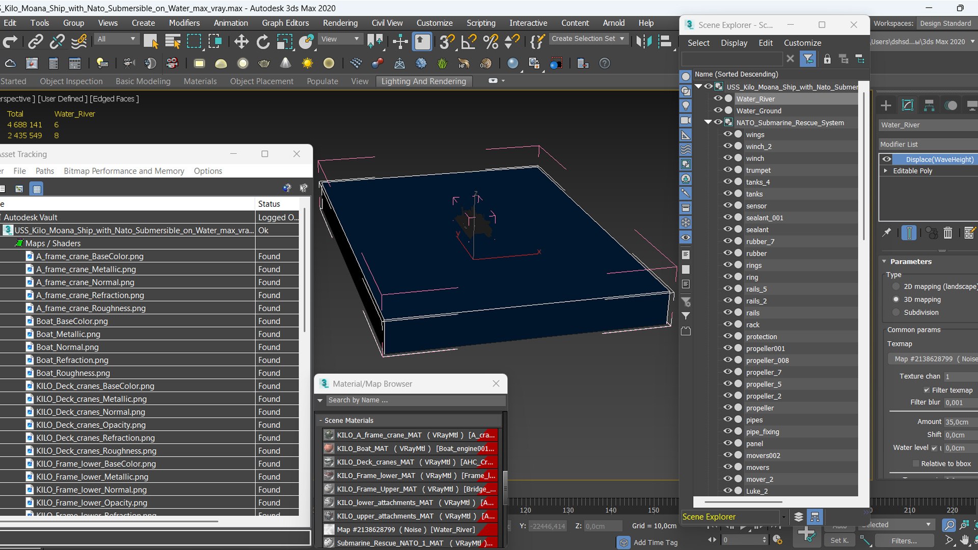 3D USS Kilo Moana Ship With Nato Submersible On Water Model ...