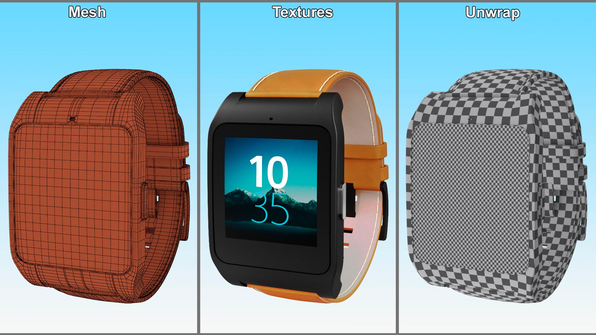 3D Smart Watch Sony With Leather Strap Model - TurboSquid 2220145