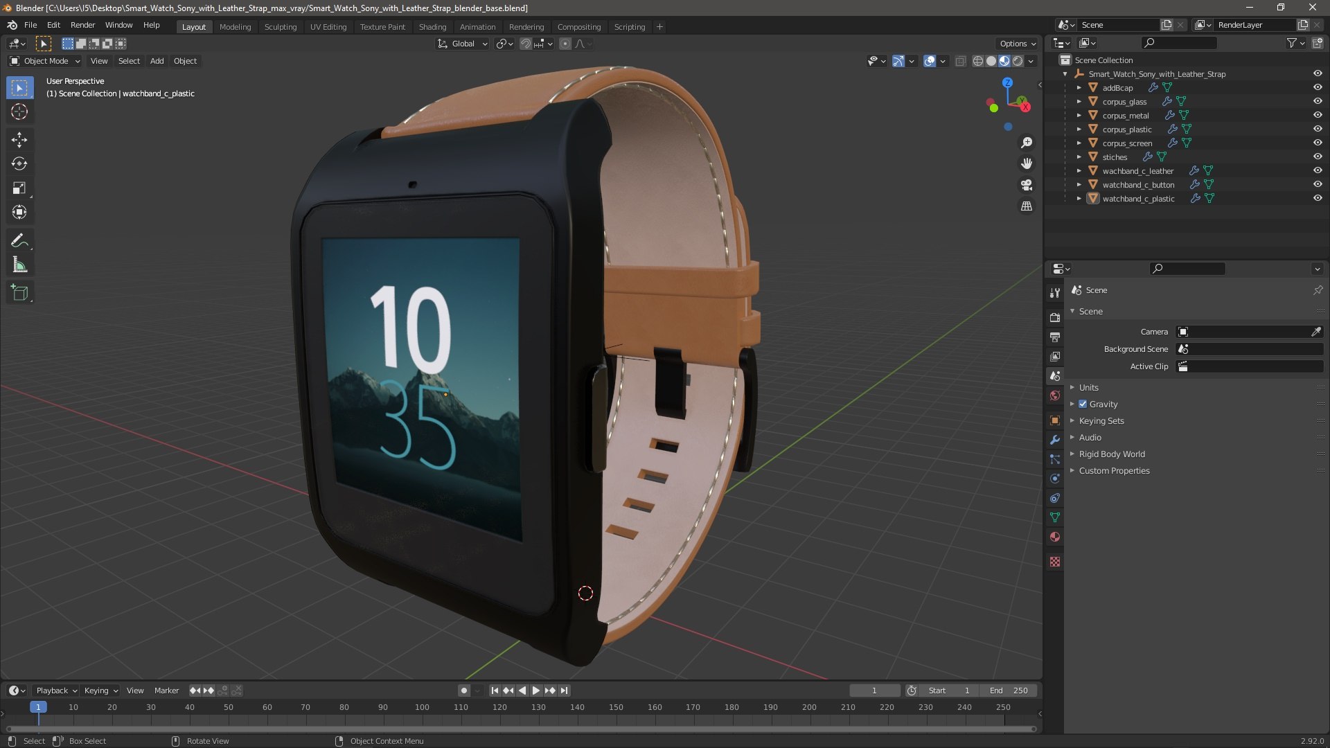 3D Smart Watch Sony With Leather Strap Model - TurboSquid 2220145