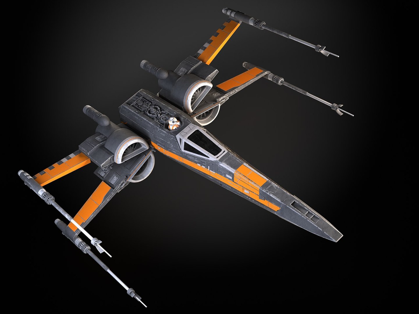 3d X-wing Fighter Black Model