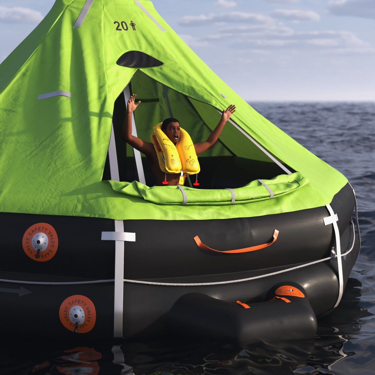 modelo 3d Balsa salvavidas inflable con superviviente - TurboSquid 2314630