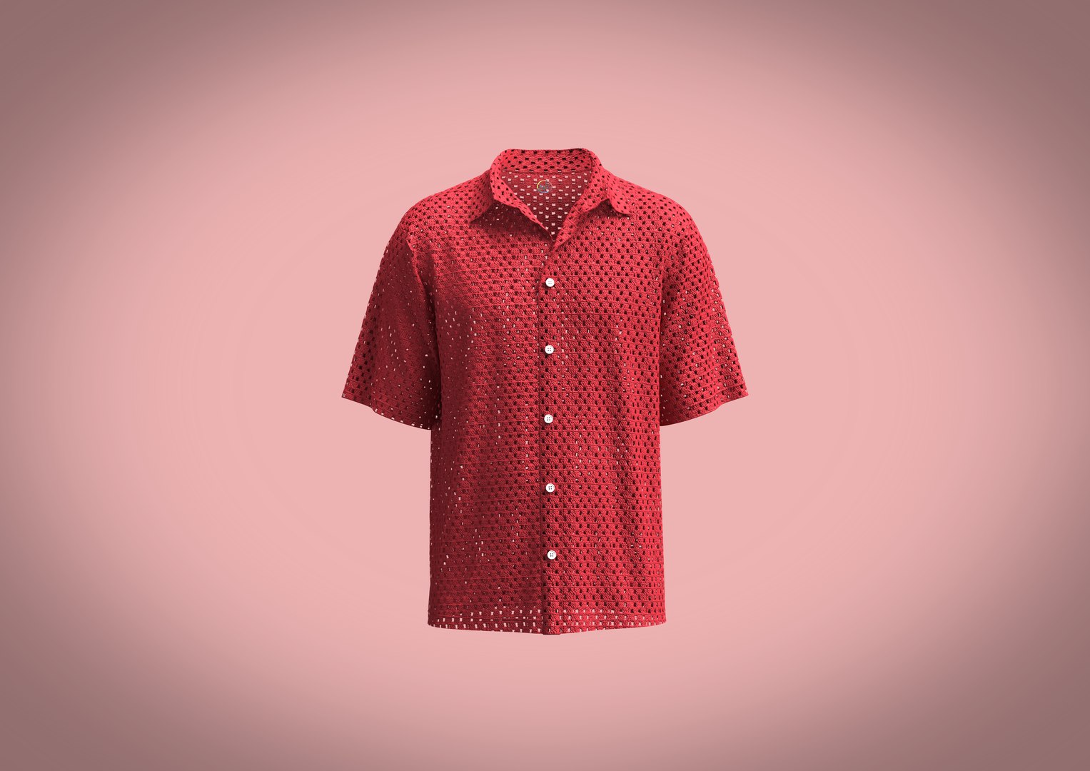 Relaxed Fit Crochet Red Shirt For Men Short Sleeves Button-up Front ...