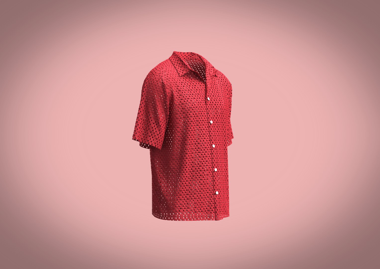 Relaxed Fit Crochet Red Shirt For Men Short Sleeves Button-up Front ...