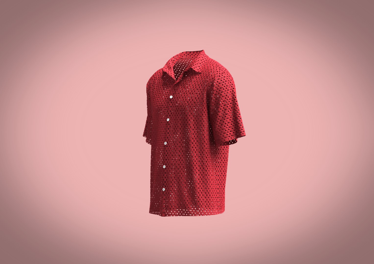Relaxed Fit Crochet Red Shirt For Men Short Sleeves Button-up Front ...