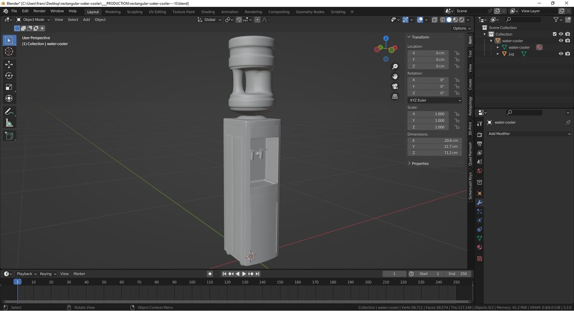 Rectangular Water Cooler 3D Model - TurboSquid 2020883