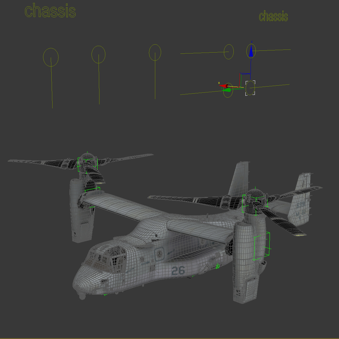 3d military tiltrotor aircraft mv-22 model