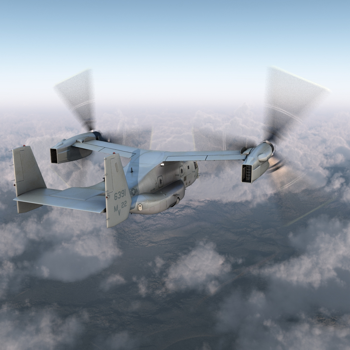 3d military tiltrotor aircraft mv-22 model