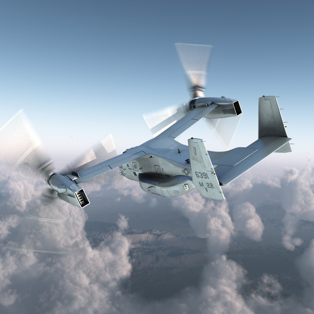 3d military tiltrotor aircraft mv-22 model