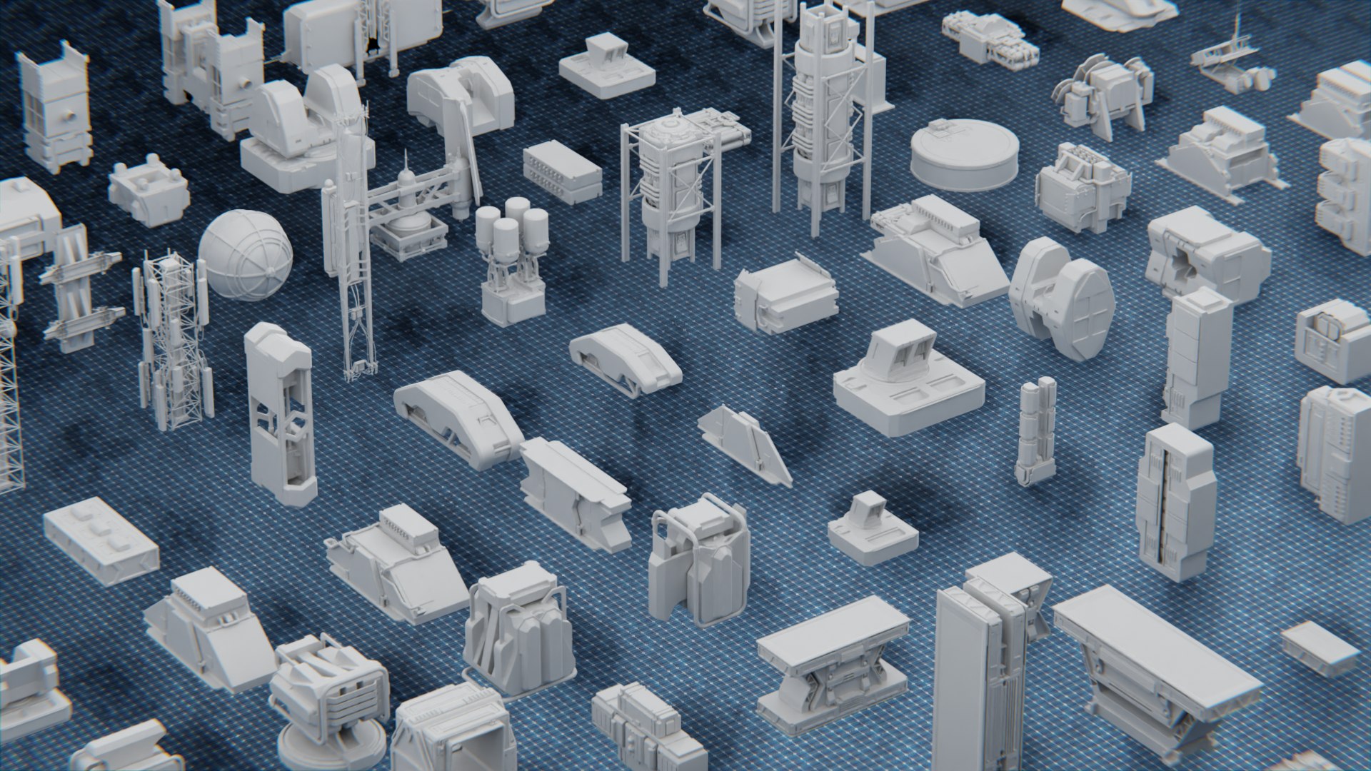 3D 3D SCIFI SPACECRAFT KITBASH - PACK - ASSET - PROP - GREEBLE Model ...