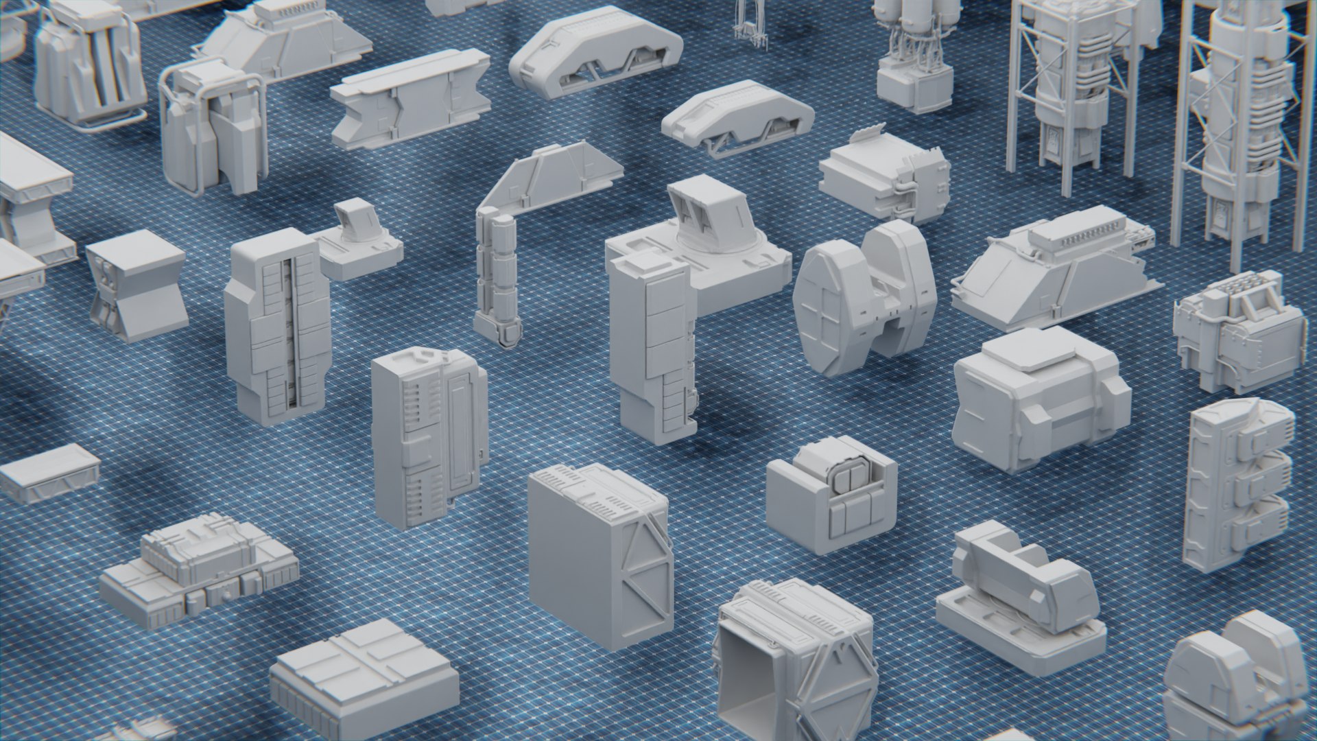 3D 3D SCIFI SPACECRAFT KITBASH - PACK - ASSET - PROP - GREEBLE Model ...