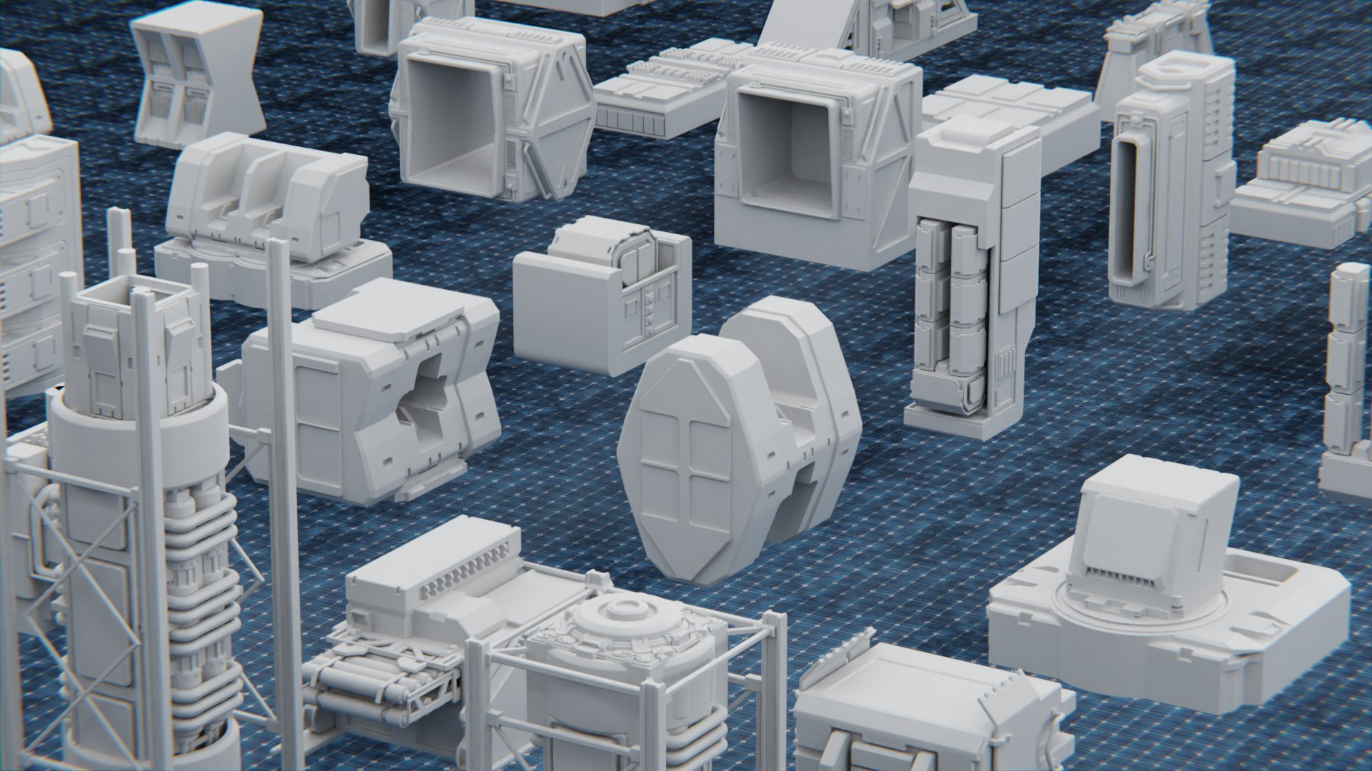 3D 3D SCIFI SPACECRAFT KITBASH - PACK - ASSET - PROP - GREEBLE Model ...