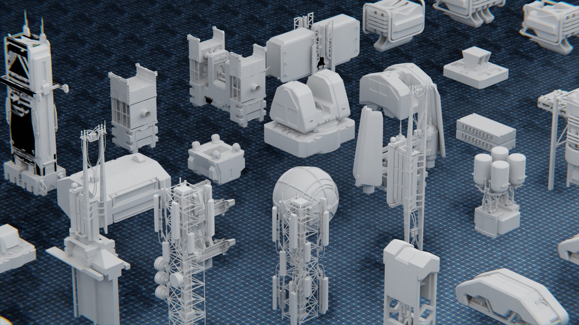 3D 3D SCIFI SPACECRAFT KITBASH - PACK - ASSET - PROP - GREEBLE Model ...