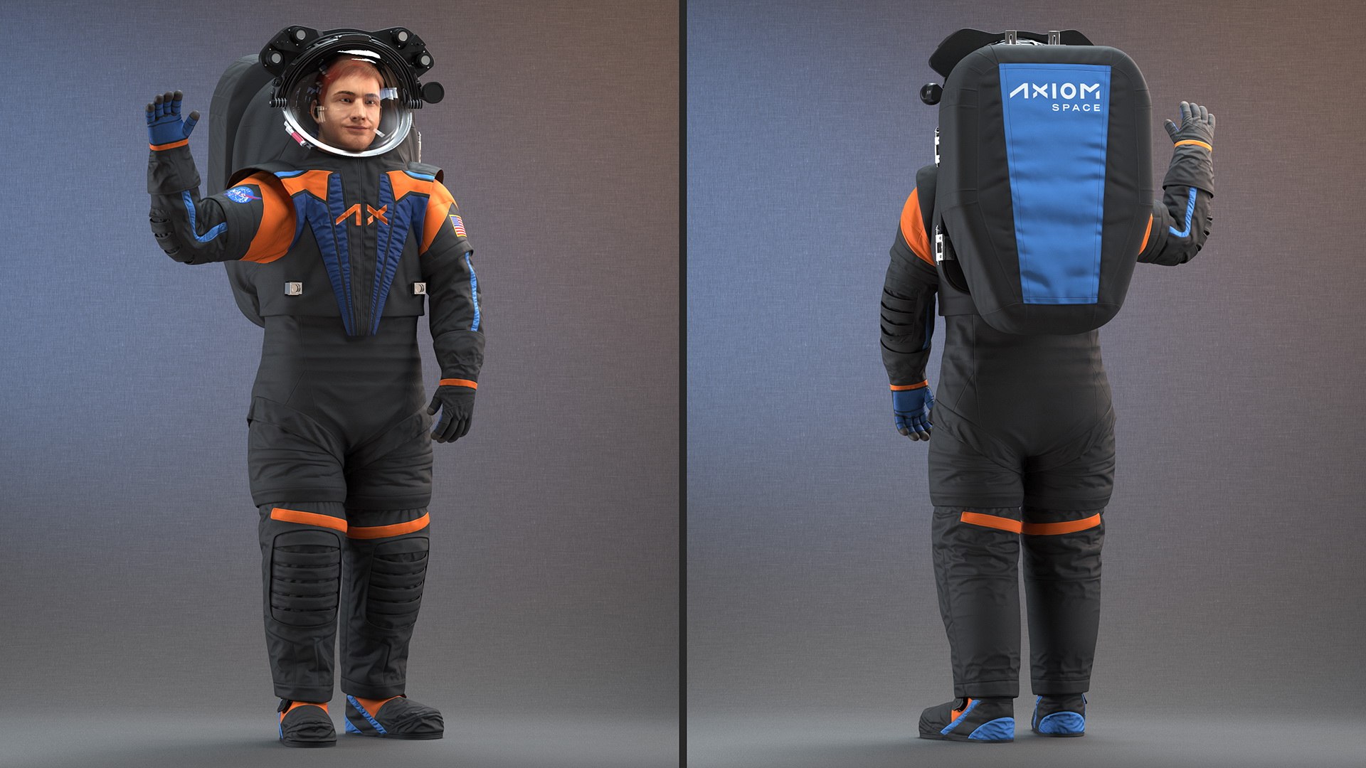 3D Modern NASA Spacesuit Axiom On Astronaut Waving Pose Fur Model ...