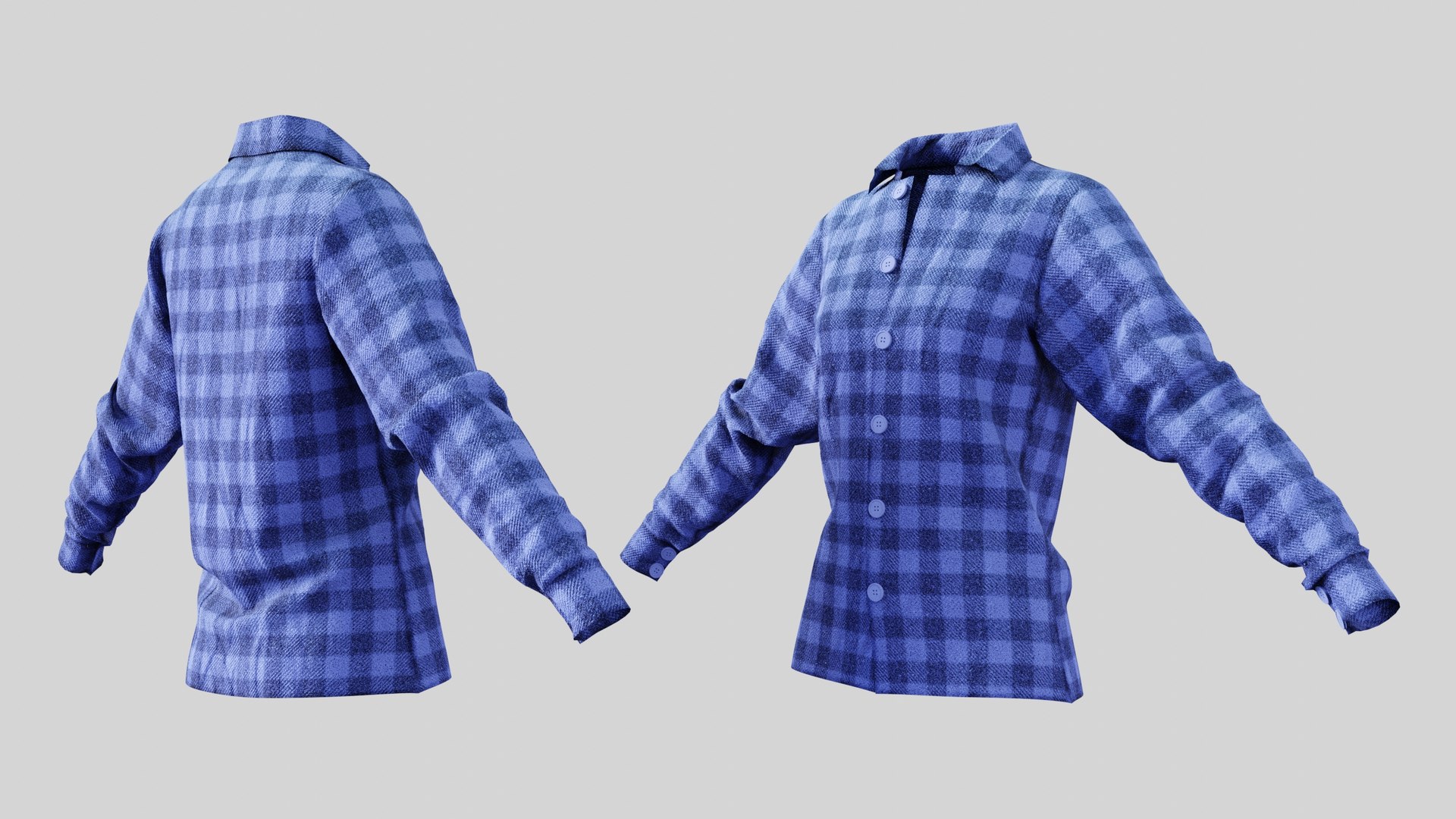 Female Shirt 01 Light Blue Fannel Checkered 3D - TurboSquid 2421876