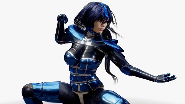 Rigged Sci-fi Female in Blue Armor 3D model - TurboSquid 1736656