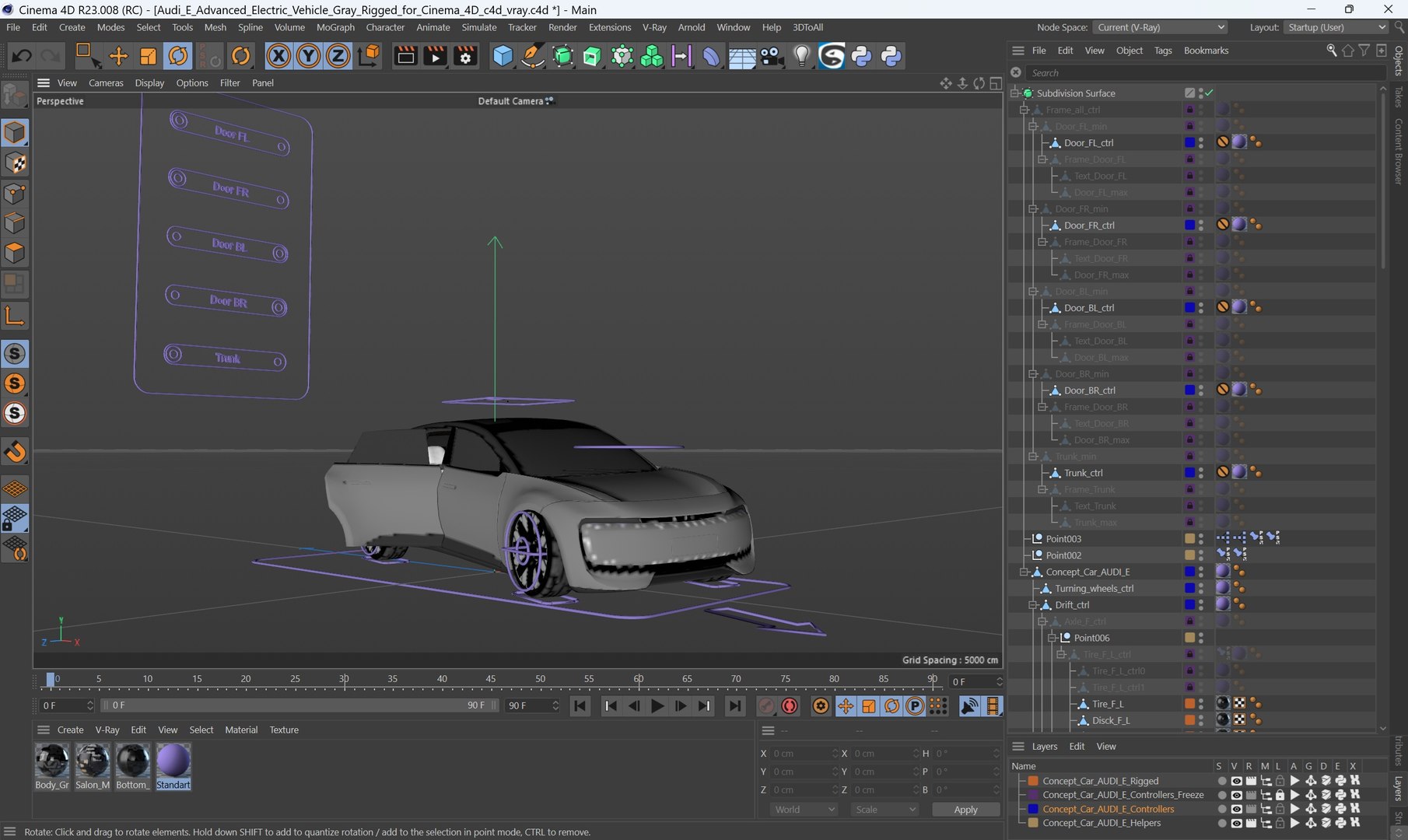 Audi E Advanced Electric Vehicle Gray Rigged For Cinema 4D 3D Model ...