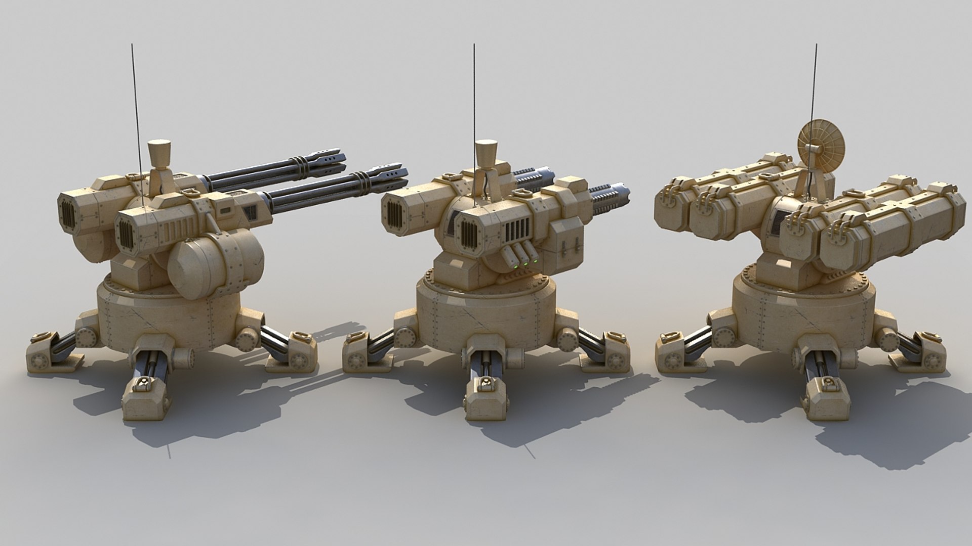 3d Set Automatic Turrets Model