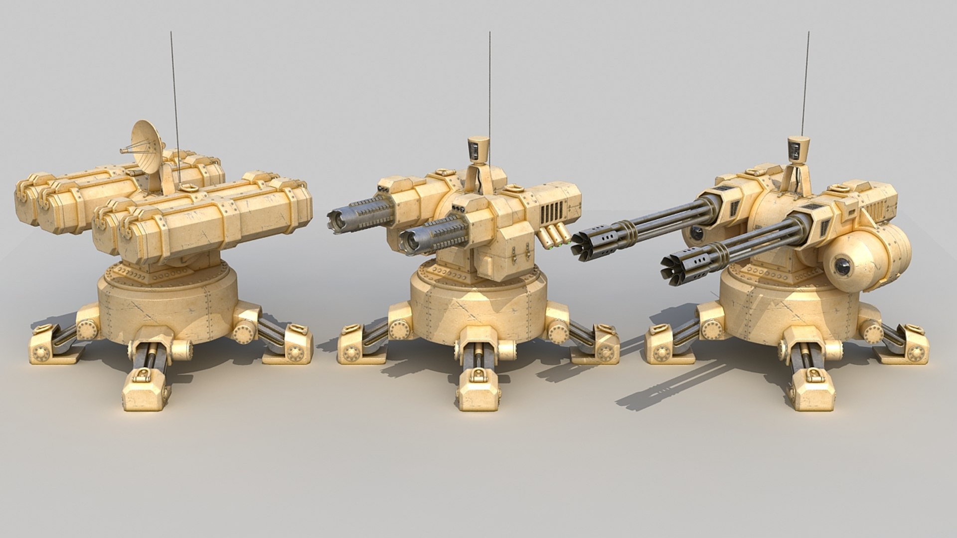 3d Set Automatic Turrets Model