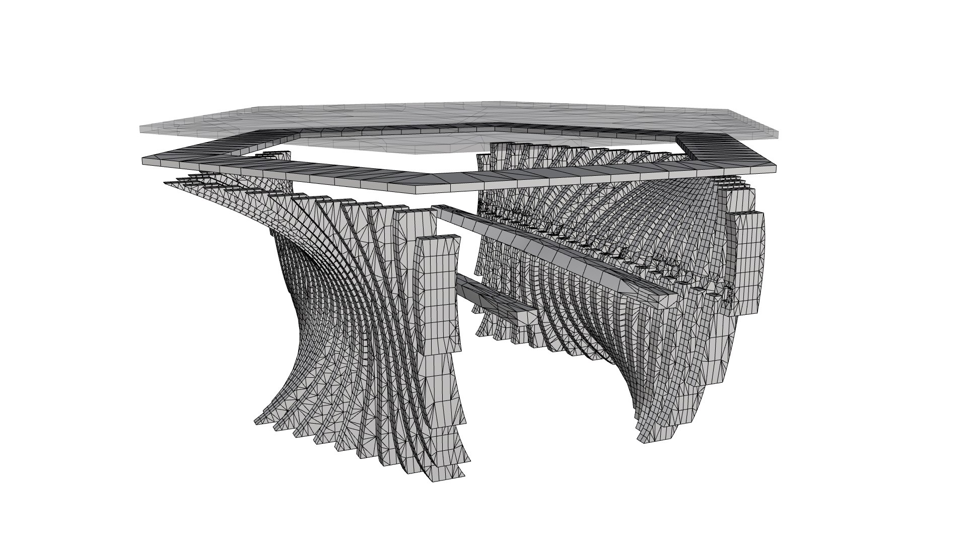 3D Hexagon Table Curvy Beams - TurboSquid 2189034