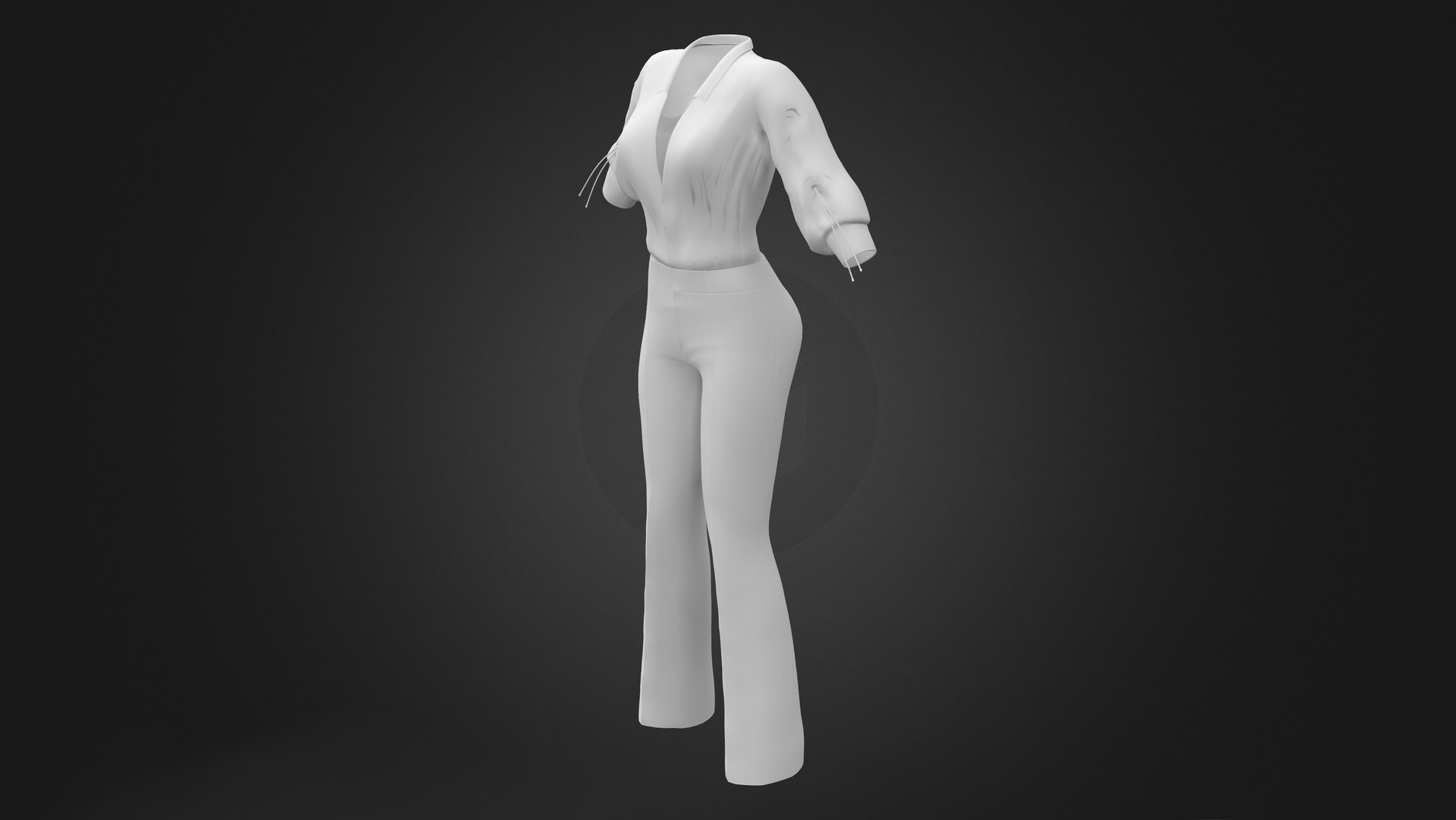 Coral Wrinkled Open Chest Blouse And White Formal High Waist Trousers ...