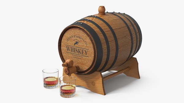 modelo 3d Barril de whisky de roble con grifo y vasos - TurboSquid 2516660