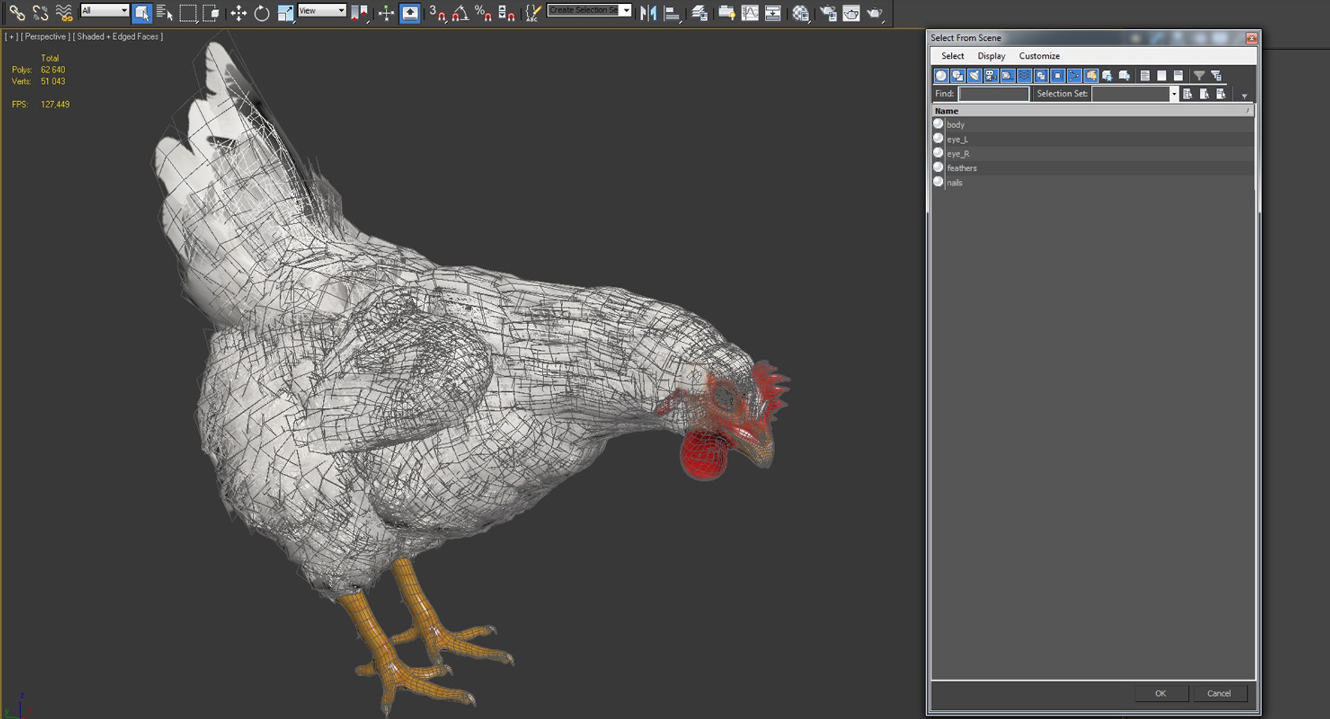 3d Model White Chicken Eating Pose