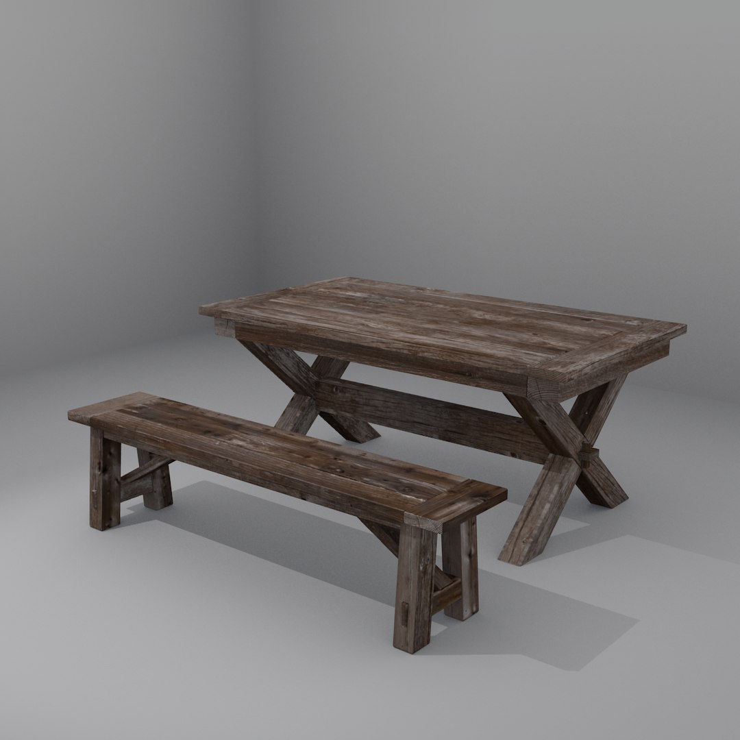3ds rustic dining table bench
