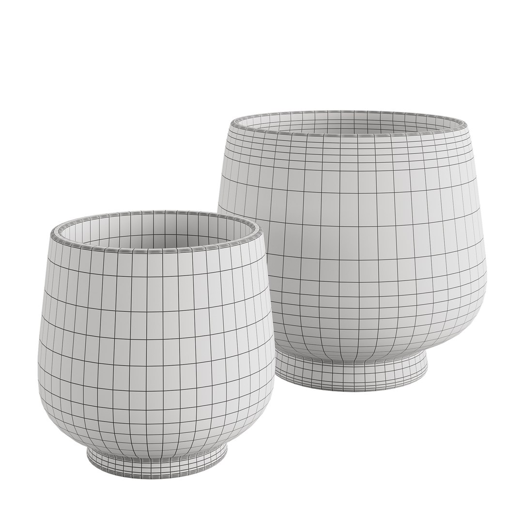 Set Of 2 Handmade Stoneware Footed Pots In Tan 3D Model - TurboSquid ...