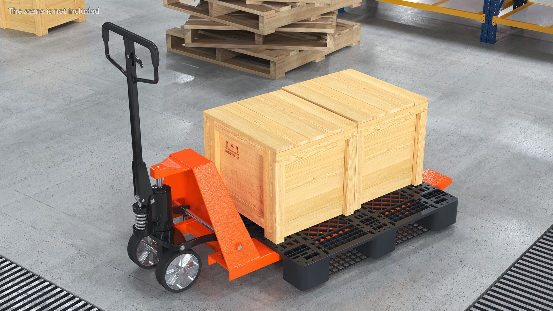 Orange Pallet Jack With Wooden Crates 3D Model - TurboSquid 2145596