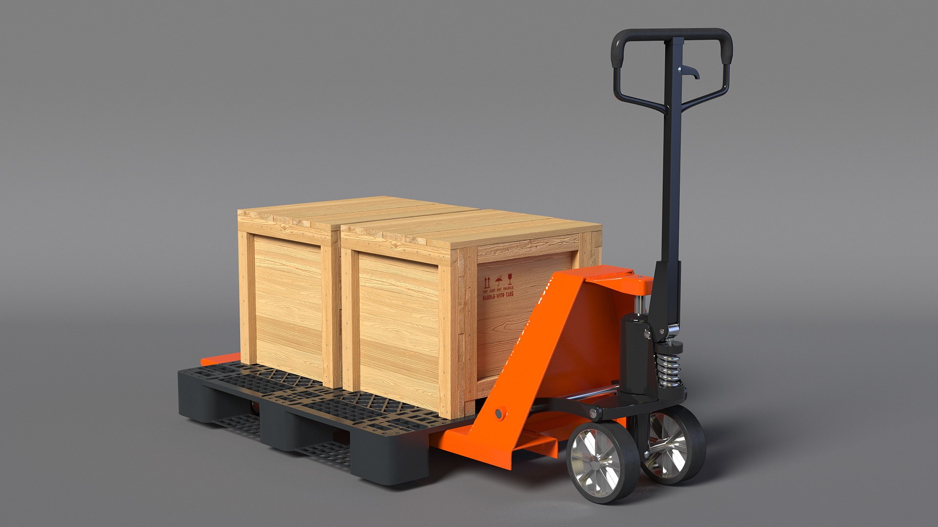Orange Pallet Jack With Wooden Crates 3D Model - TurboSquid 2145596