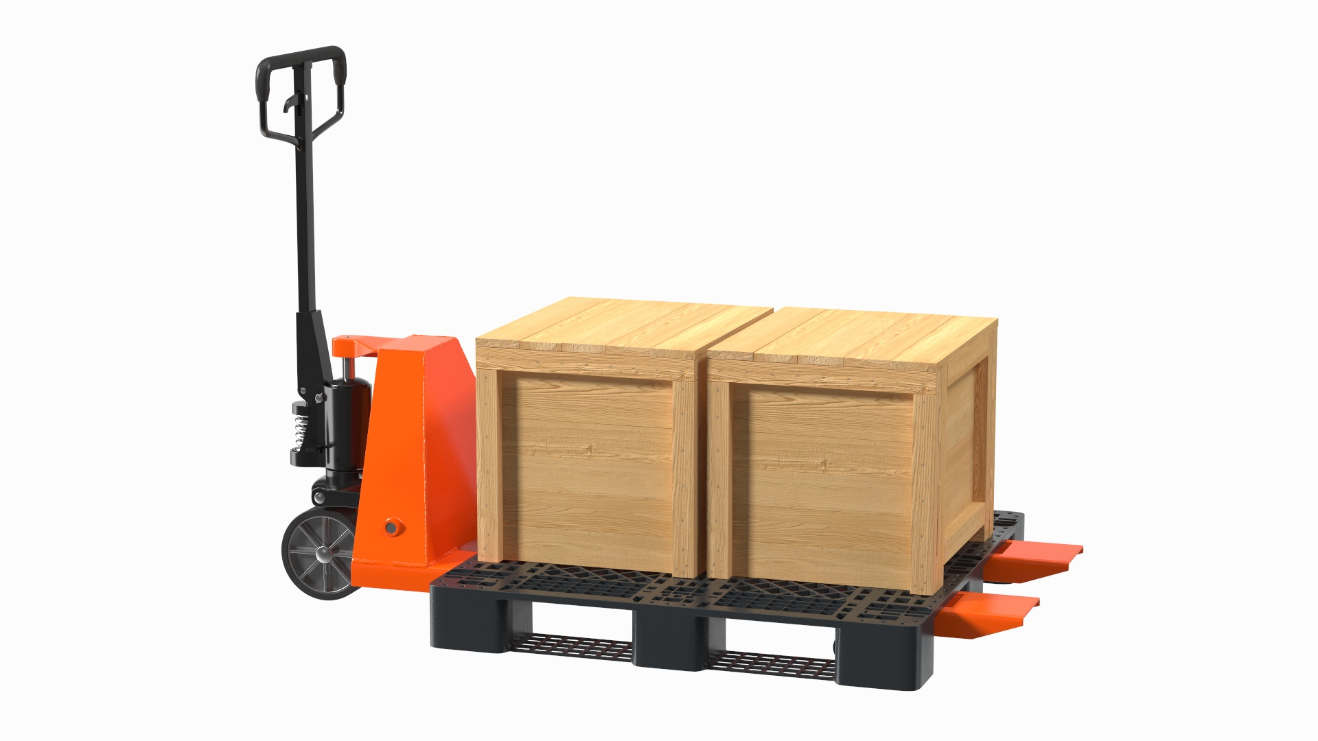 Orange Pallet Jack With Wooden Crates 3D Model - TurboSquid 2145596