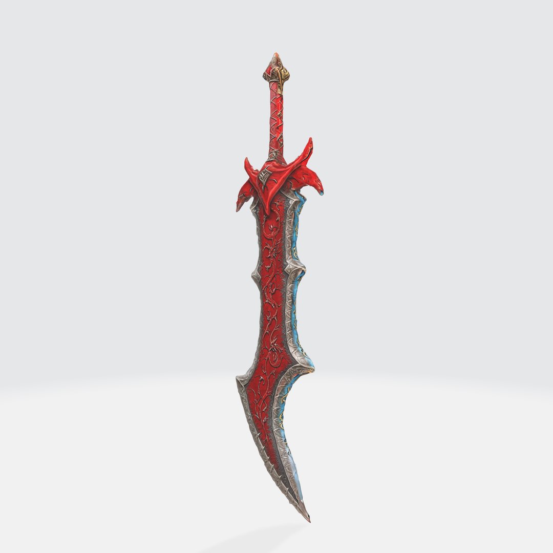 3D A Red Fantasy Sword With A Sharp Blade And Ornate Hilt Model ...