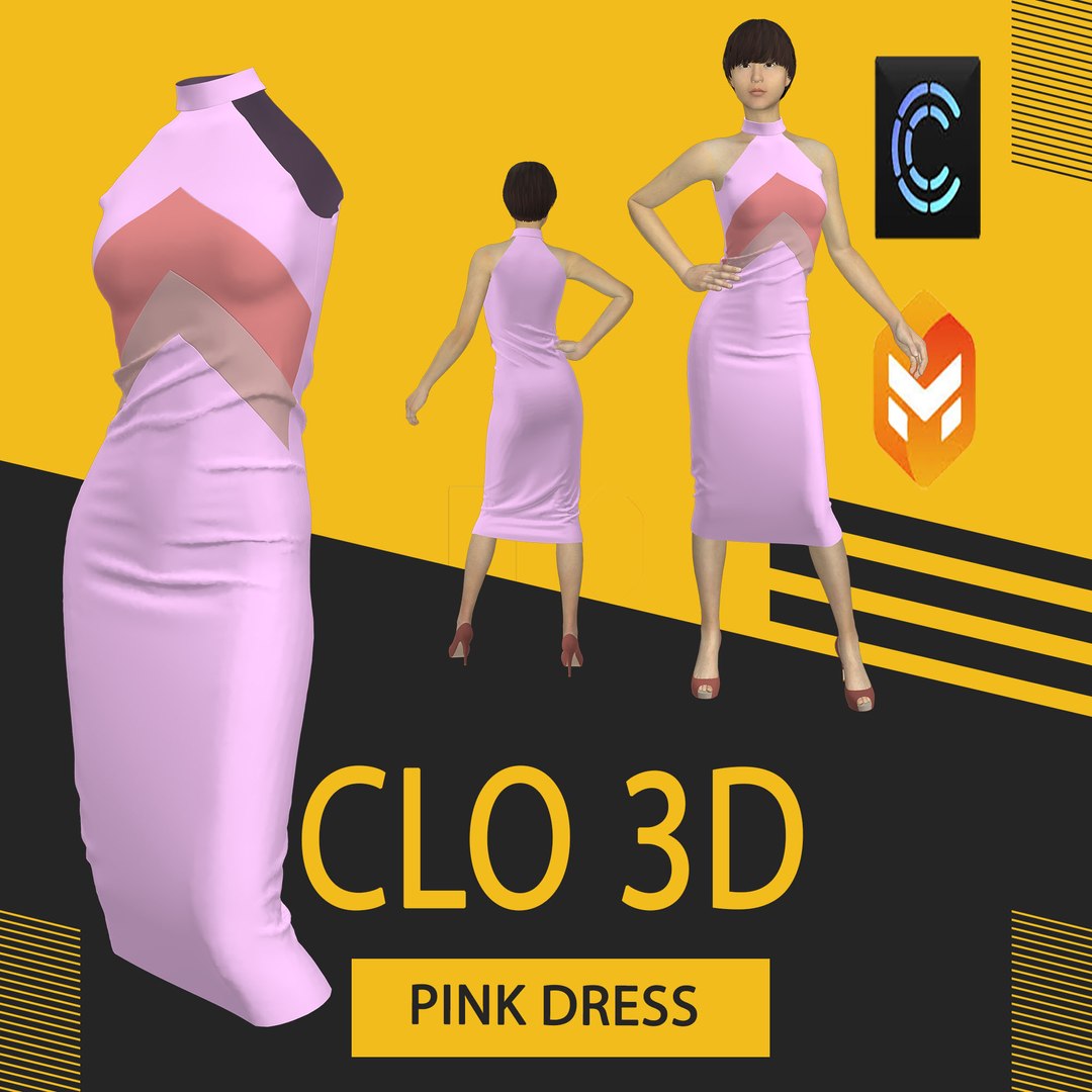 3D Pink Dress Marvelous Designer Or Clo3D ZPRJ Model - TurboSquid 2156699
