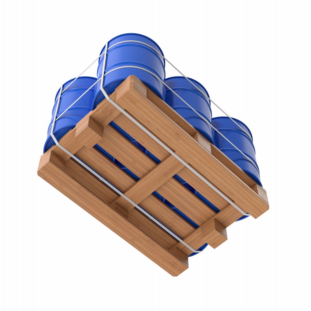 Blue Metal Barrels On Wood Pallet 3D Model - TurboSquid 2063349