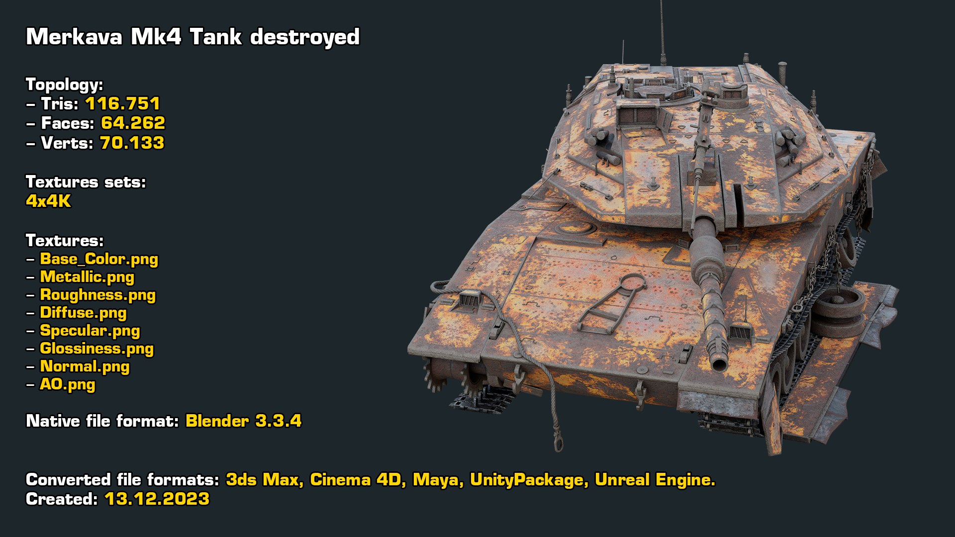 3D Merkava Mk4 Tank Destroyed - TurboSquid 2164861
