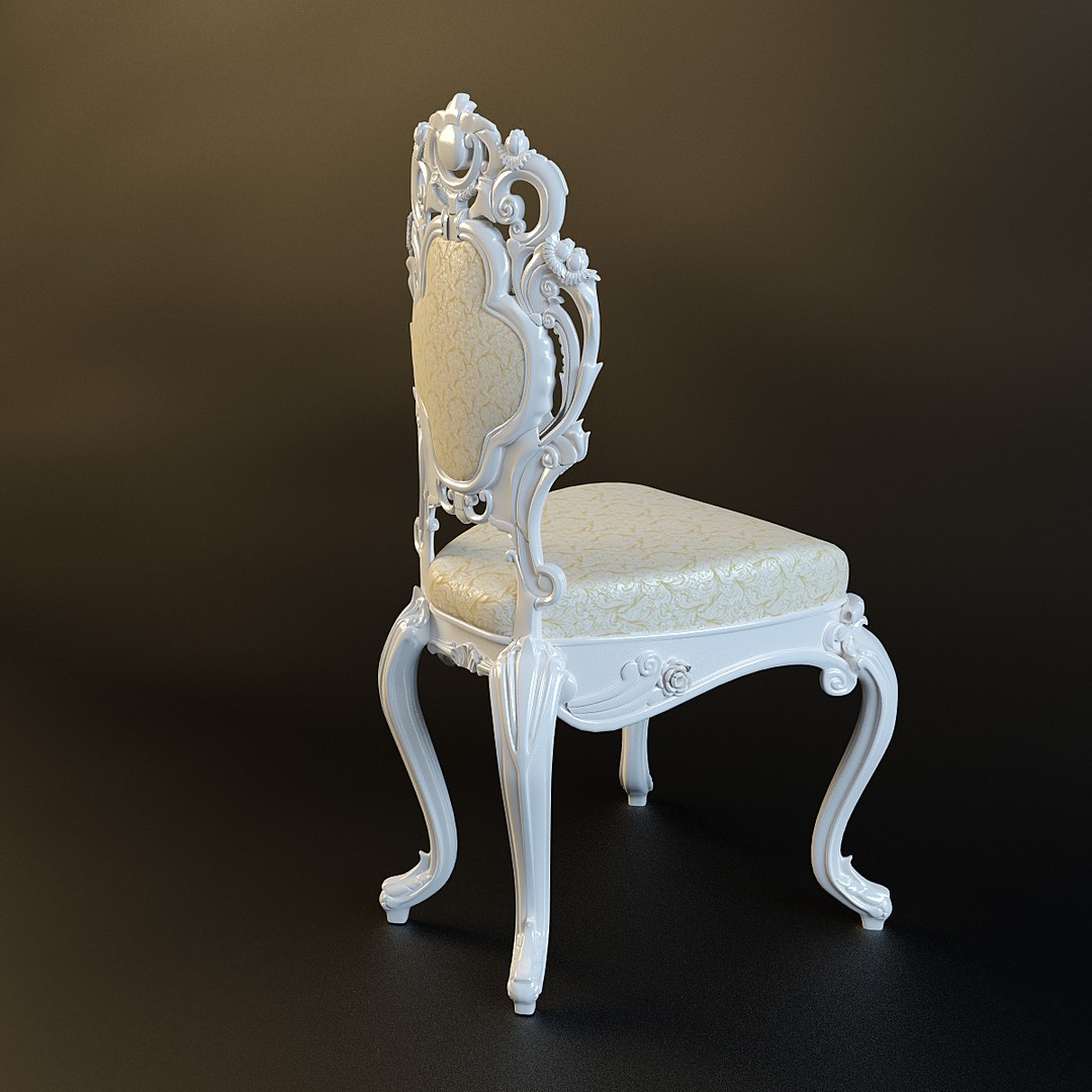 3d White Chair Baroque Style