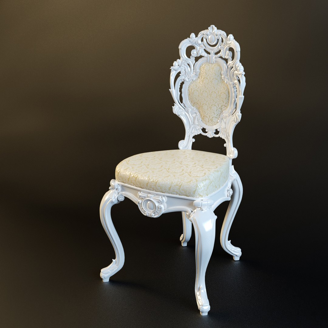 3d White Chair Baroque Style