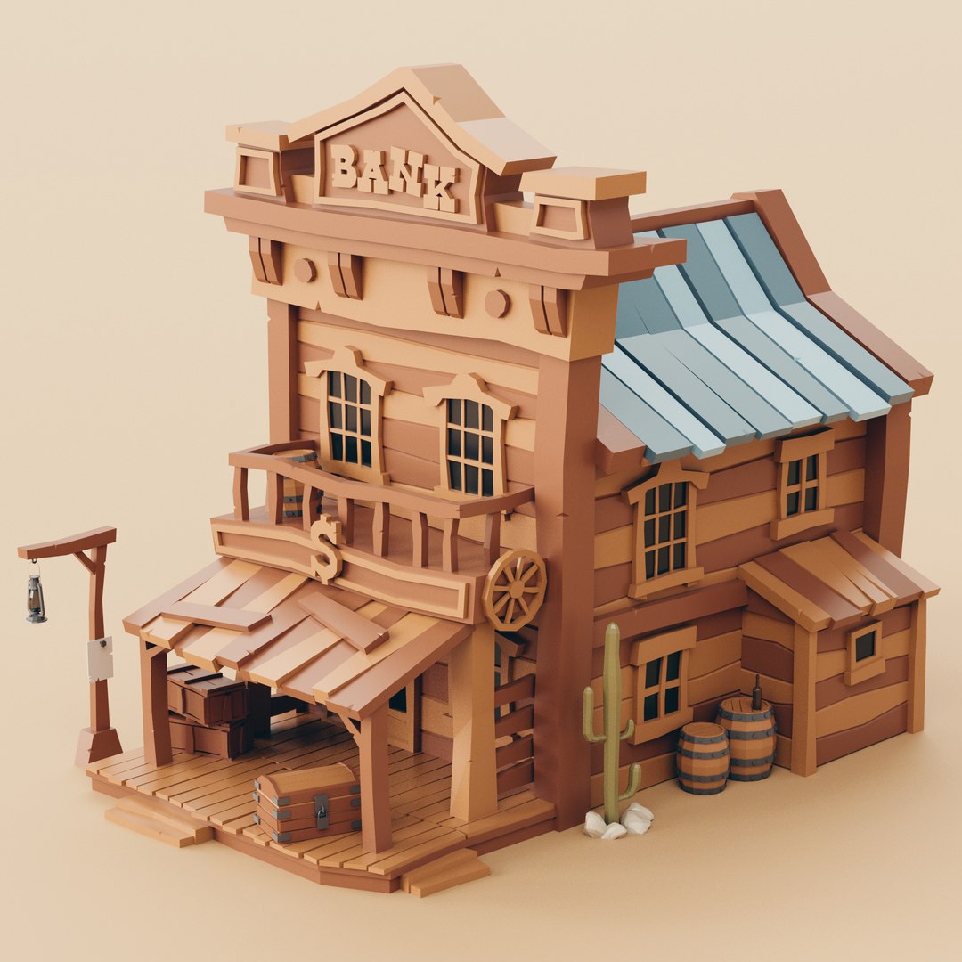 Lowpoly Wild West Bank 01 3D Model - TurboSquid 1871309