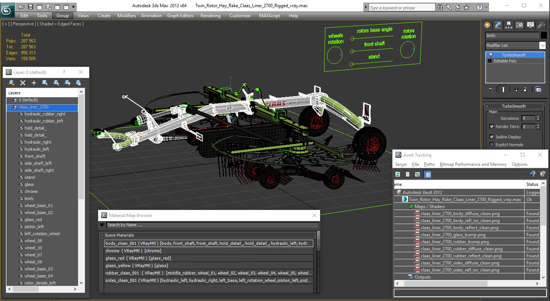 3D twin rotor hay rake model - TurboSquid 1332861