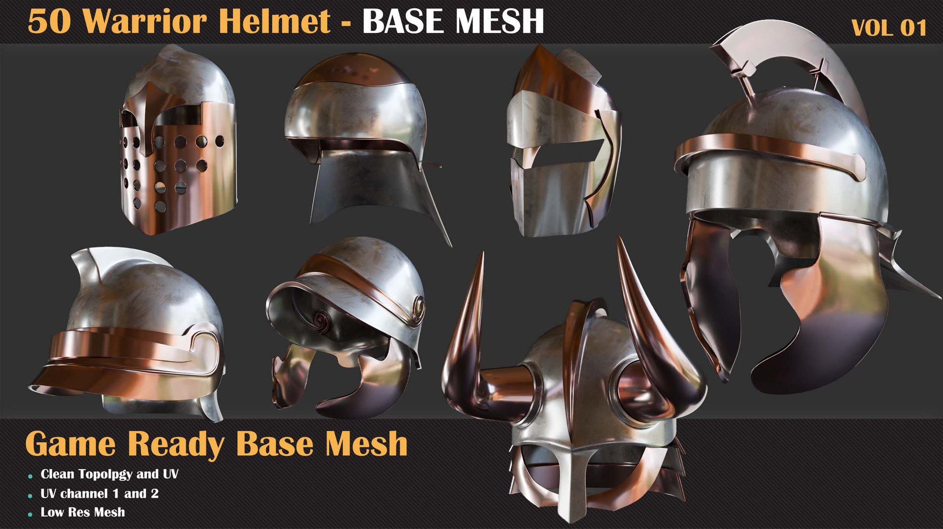 50 Warrior Helmet Base Mesh - VOL 01 Game Ready 3D Model - TurboSquid 2216053