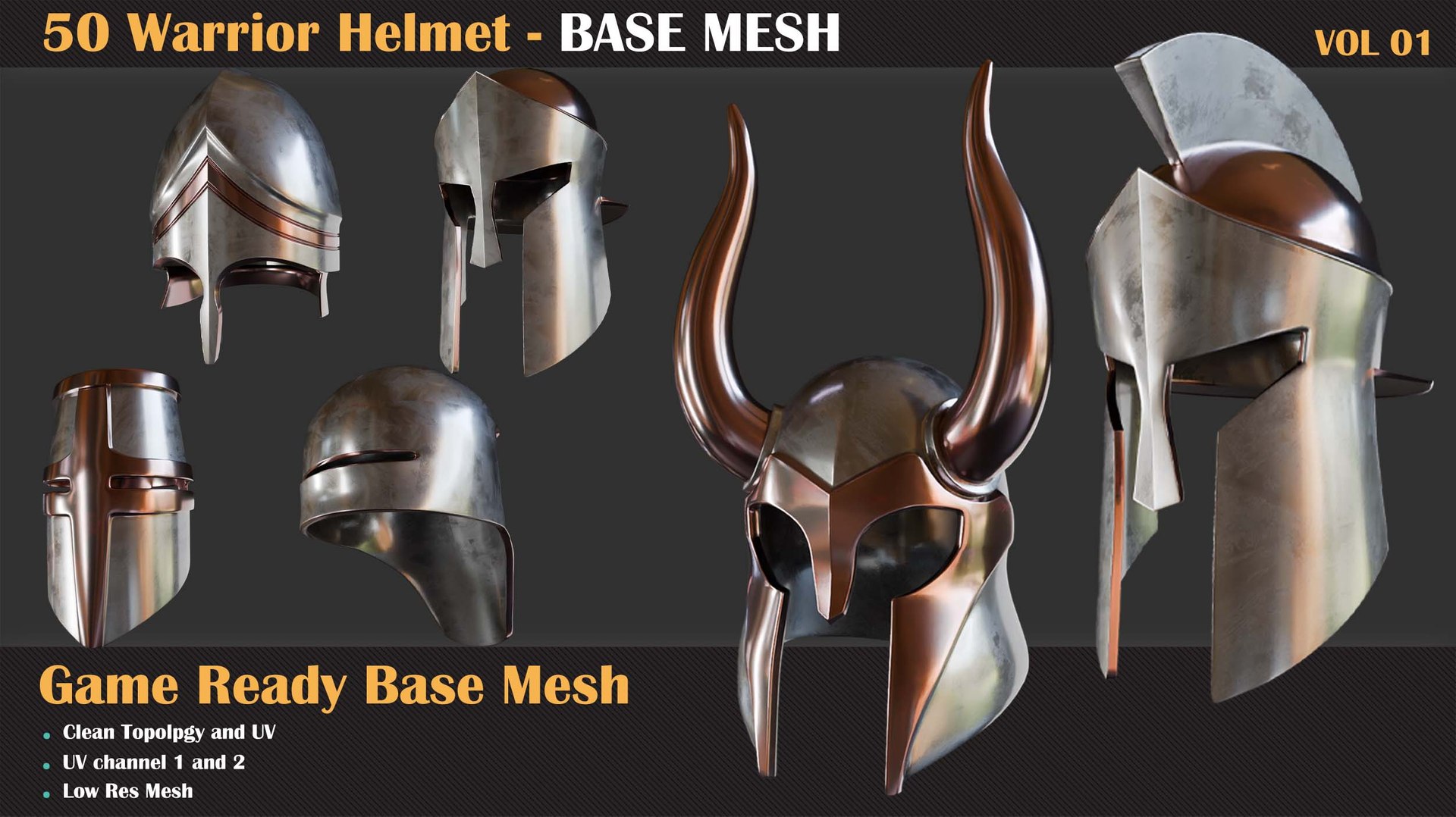 50 Warrior Helmet Base Mesh - VOL 01 Game Ready 3D Model - TurboSquid ...